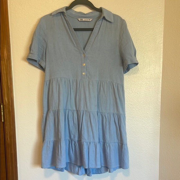 Zara | Dresses | Zara Light Blue Tiered Dress | Poshmark
